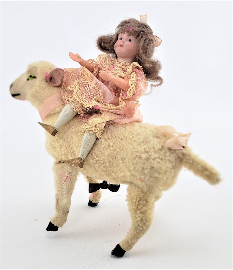 Antique Victorian Key Wind Mechanical Girl or Doll Riding a Lamb Toy ...