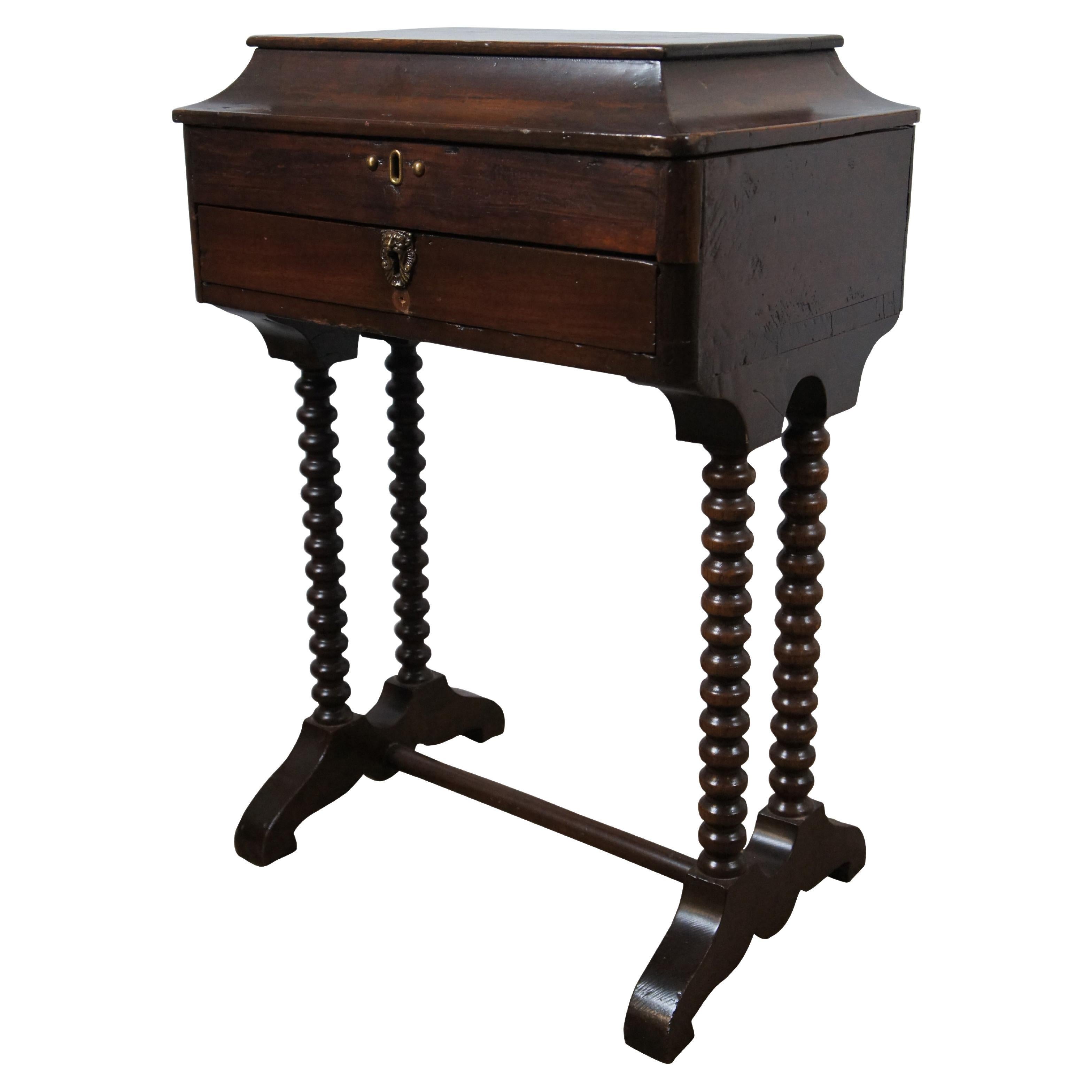 Antique Victorian Ladies Bobbin Turned Mahogany Sewing Work Table Stand ...