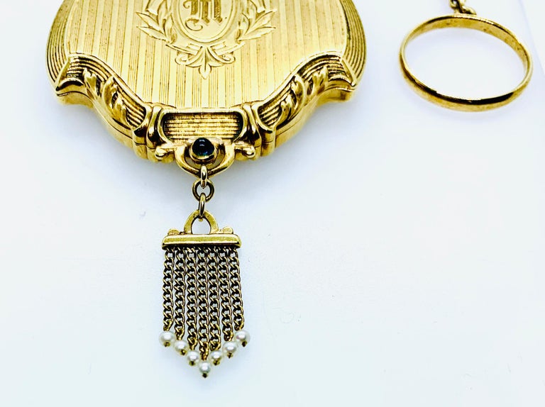 Antique Victorian Ladies Compact Mirror 14 Karat Gold Pearl and ...
