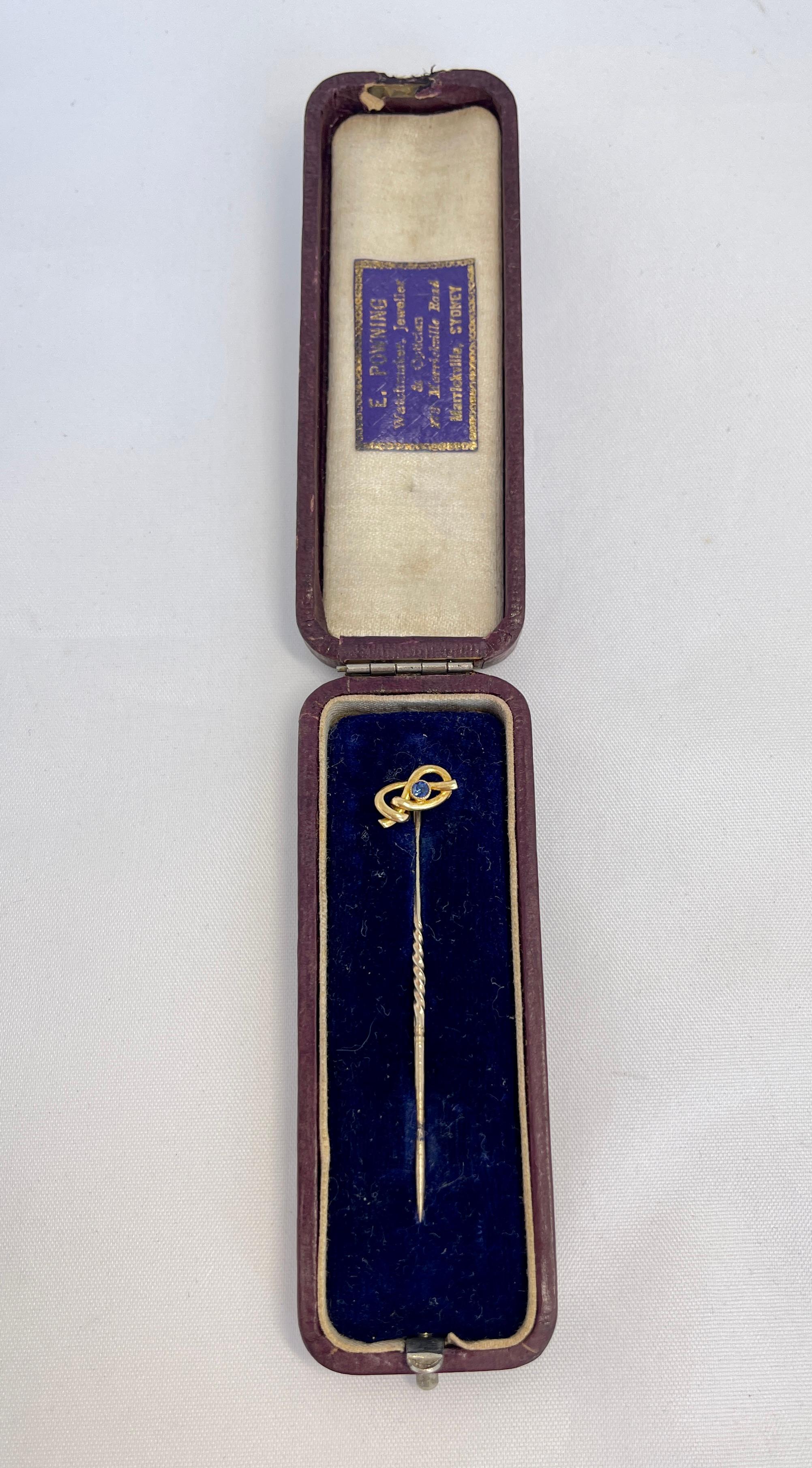 Antique Victorian Lapel, Tie Stick Pin 15ct Gold and Natural Blue ...