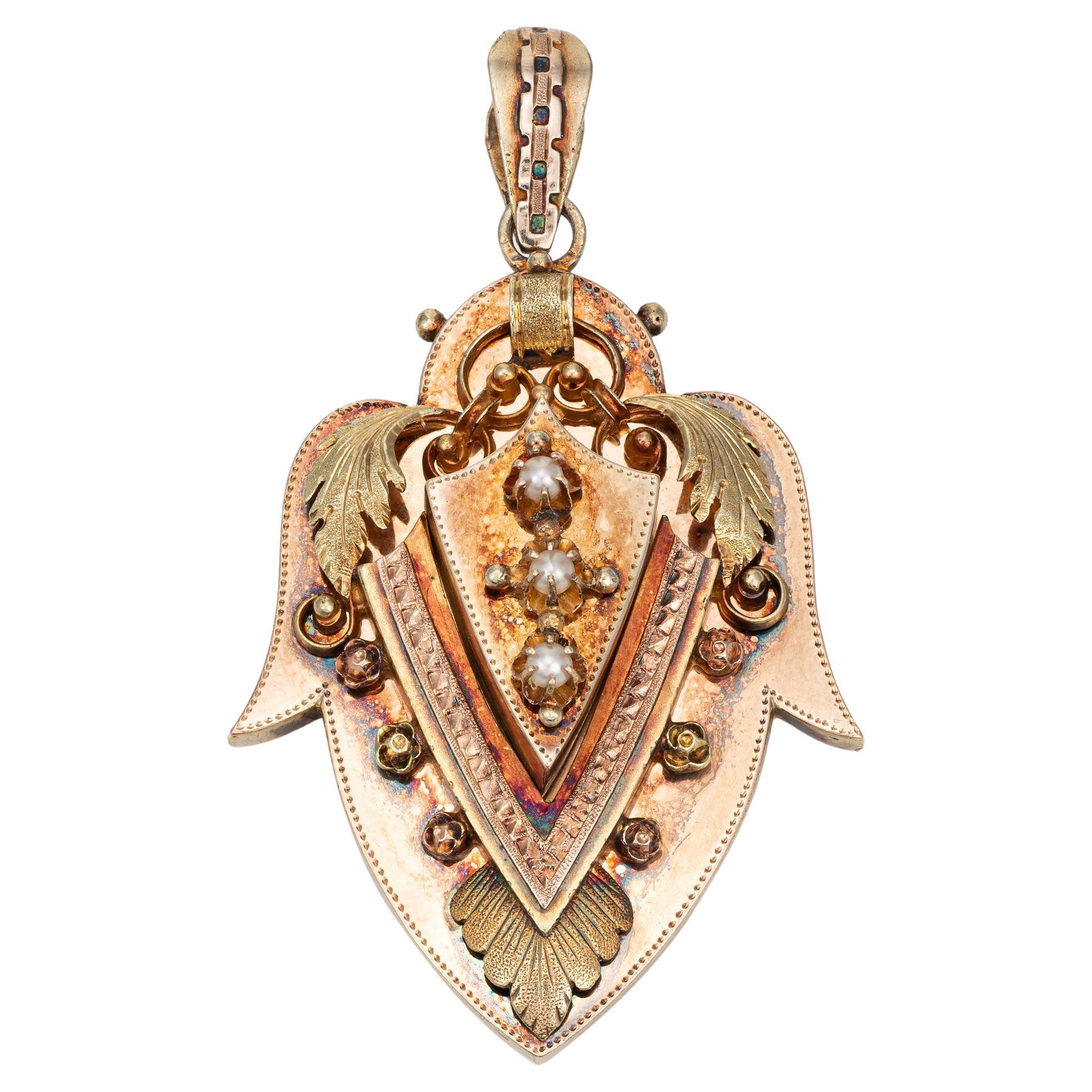 Antique Late Victorian 14 Karat Yellow Gold Seed Pearl Heart Locket at ...