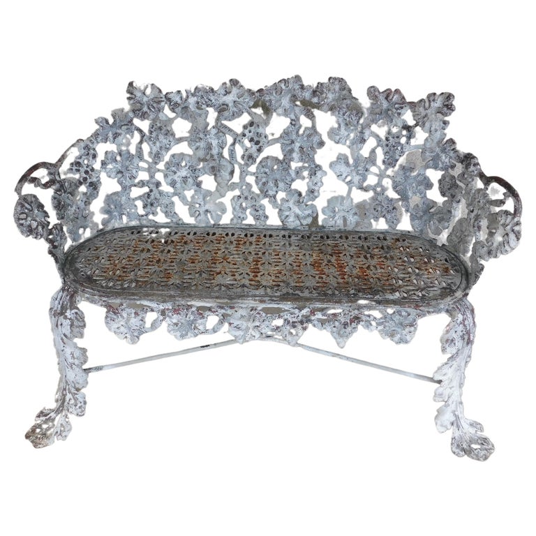 Antique Victorian Late 19th Century Grape Vine Cast Iron Settee Bench ...