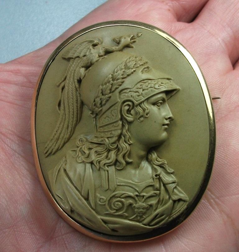 Antique Victorian Lava Stone Goddess Athena Cameo Brooch at 1stDibs