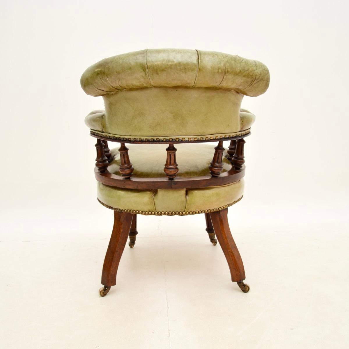 Antique Victorian Leather Captains Chair For Sale at 1stDibs