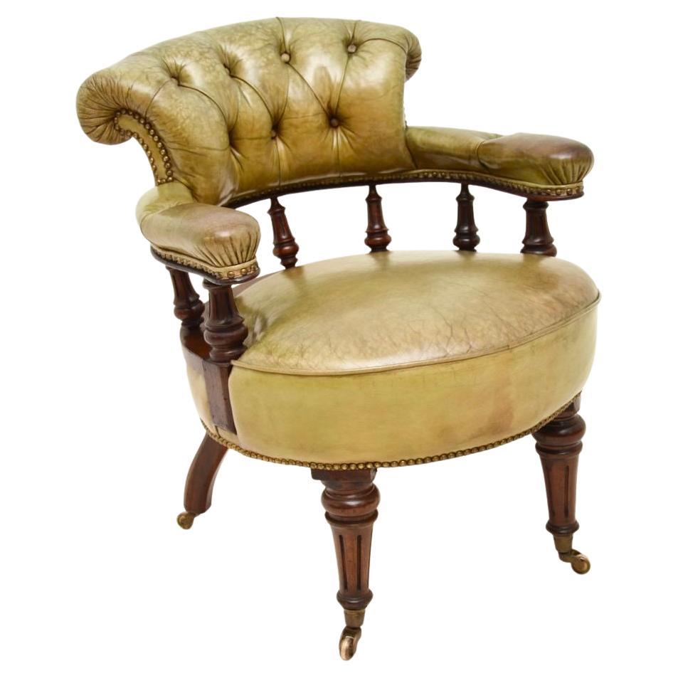 Antique Victorian Leather Captains Chair For Sale at 1stDibs