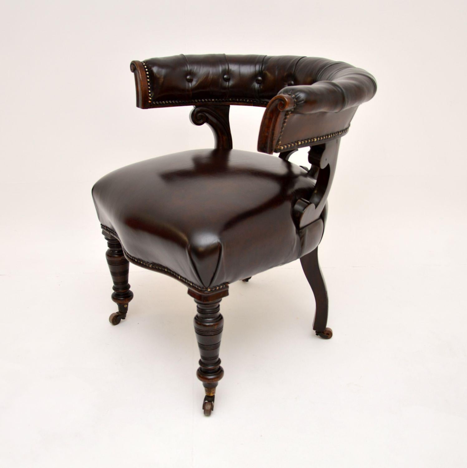 Antique Victorian Leather Desk Chair For Sale at 1stDibs