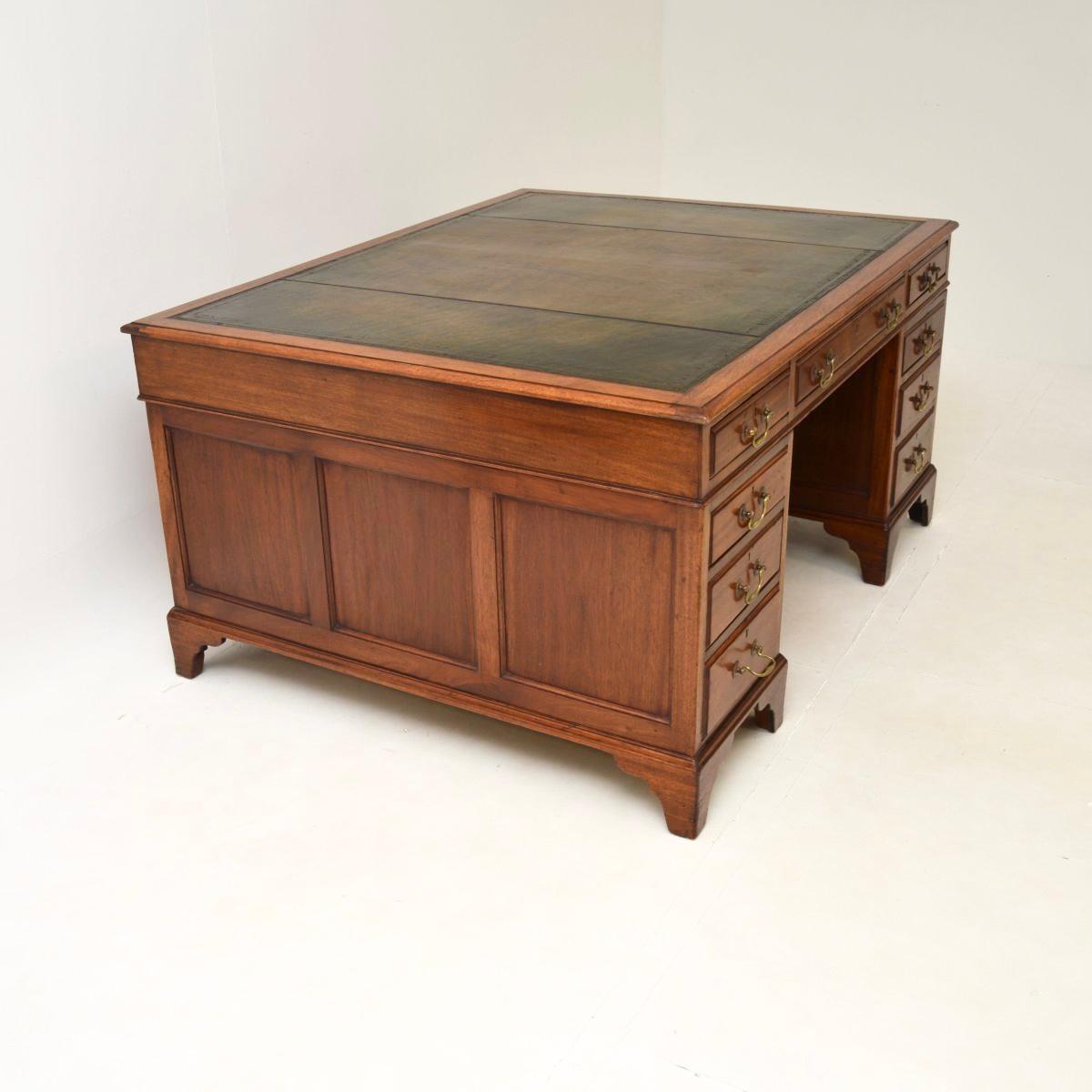 Antique Victorian Leather Top Partners Desk For Sale at 1stDibs