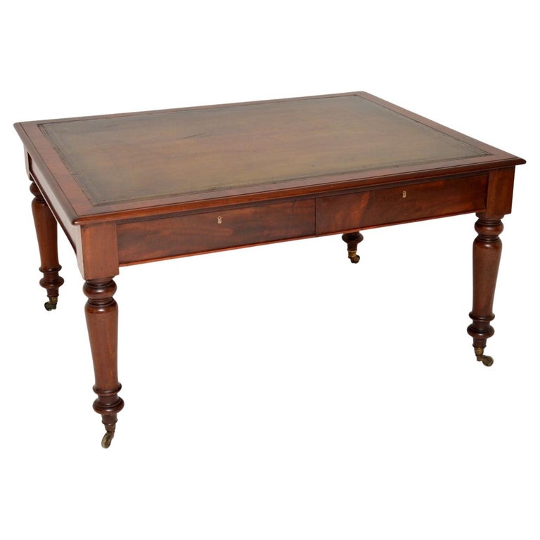 Antique Victorian Leather Top Partners Desk / Library Table at 1stDibs