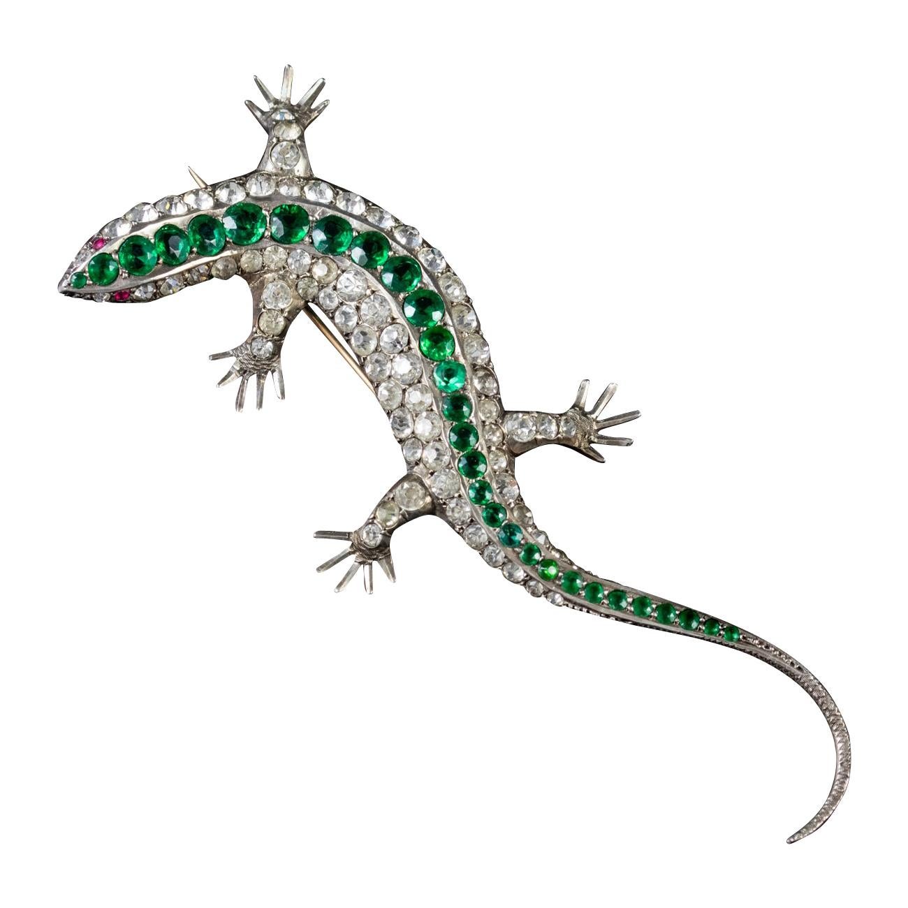 Antique Victorian Lizard Brooch Paste 18 Carat Gold Silver, circa 1890 ...