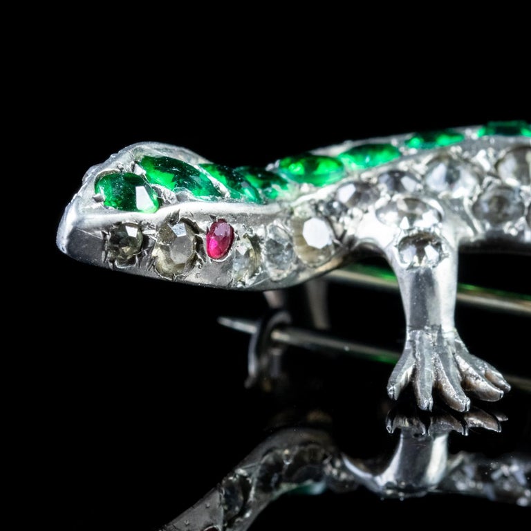Antique Victorian Lizard Brooch Paste Sterling Silver, circa 1890 For ...