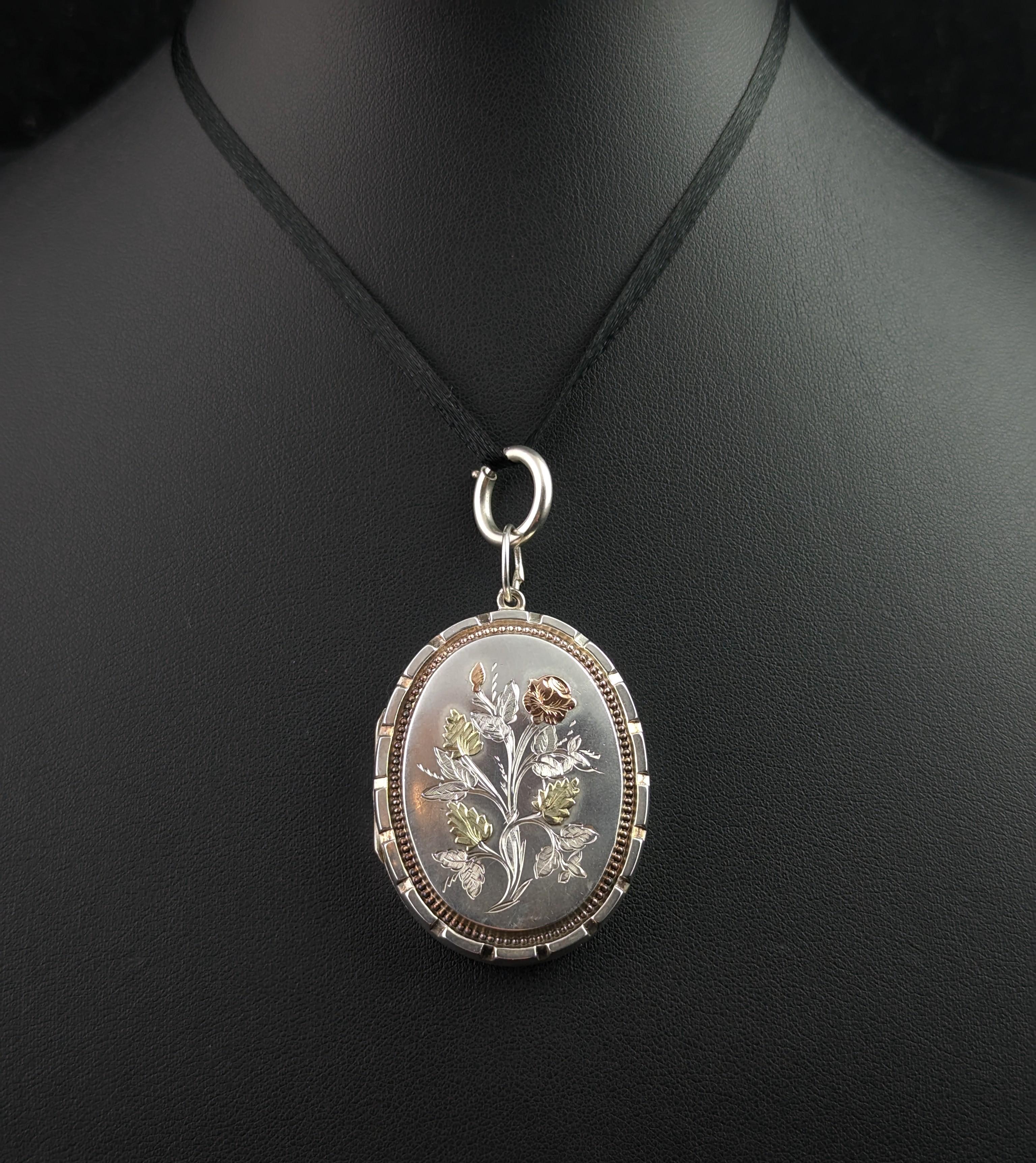 Antique Victorian Locket Pendant, Aesthetic Roses, Sterling Silver and ...