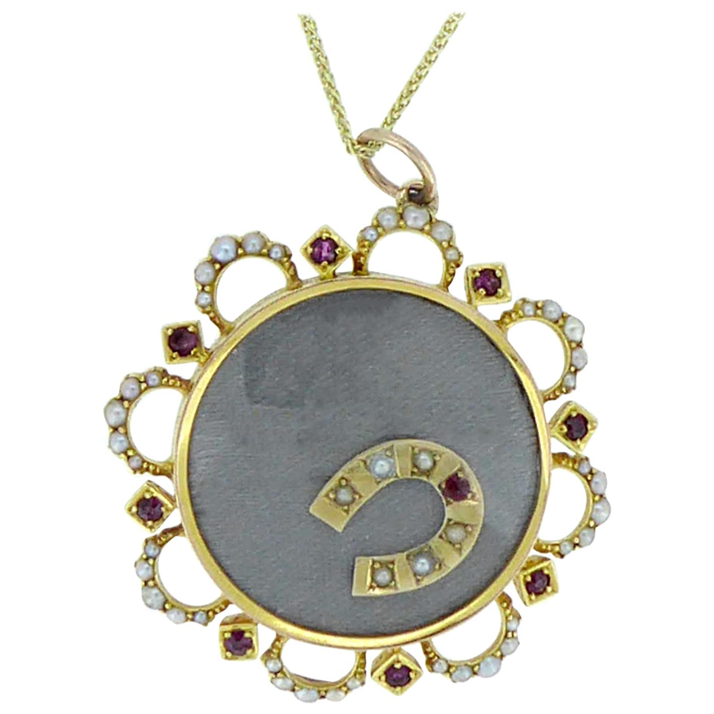 Antique Victorian Locket, Ruby and Pearl Surround, 15 Carat Gold, circa ...