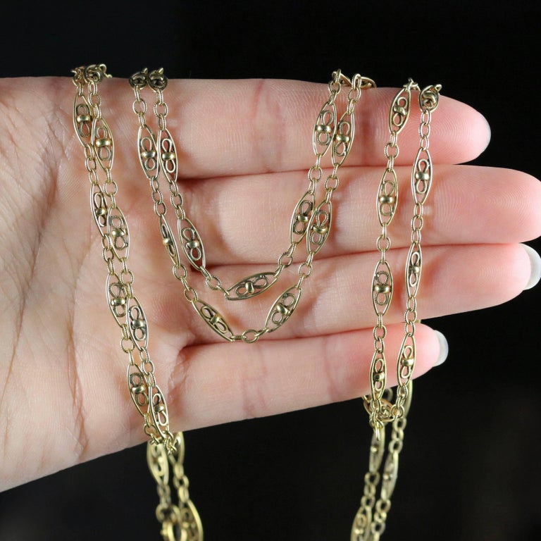 Antique Victorian Long Chain Sautoir 18 Carat on Silver, circa 1900 For ...