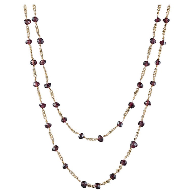 Antique Victorian Long Garnet Guard Chain 9ct Gold For Sale at 1stDibs
