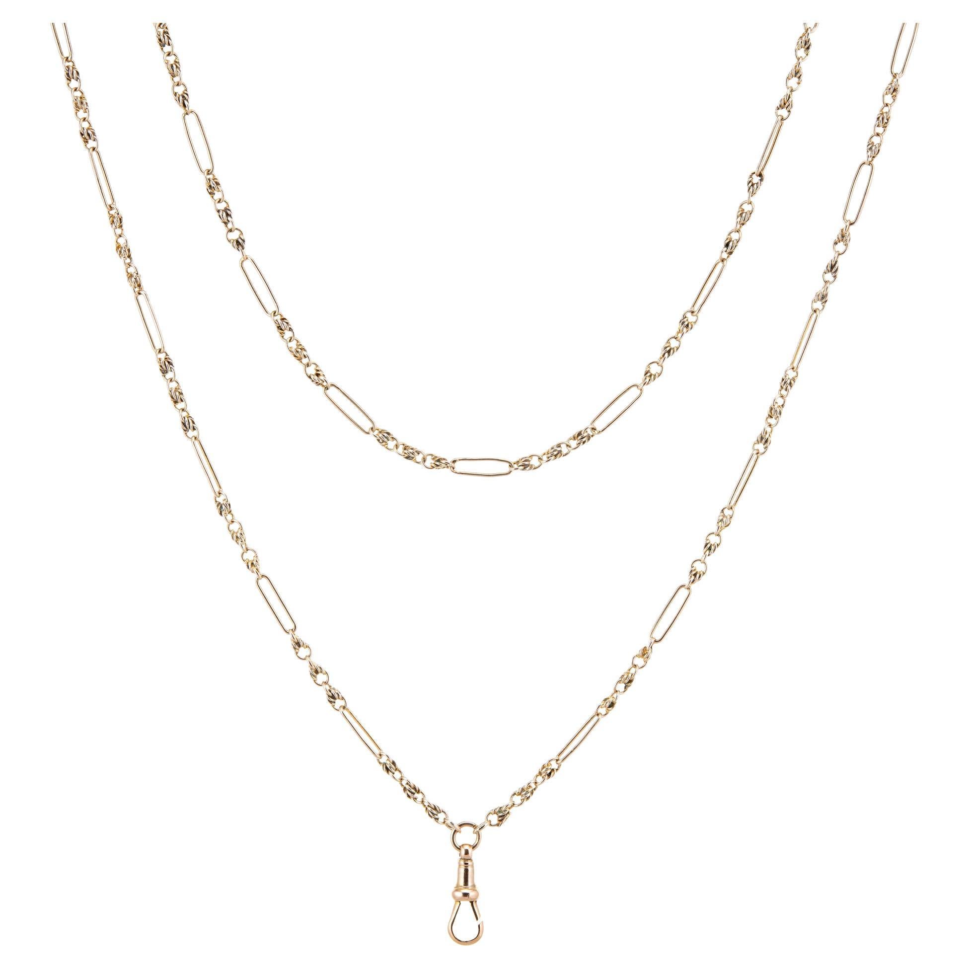 Antique Victorian Long Guard 58" Chain 8k Yellow Gold Fancy Link ...