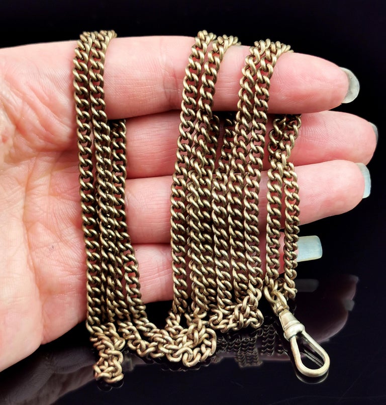 Antique Victorian longuard chain necklace, Gold plated, Curb link For ...