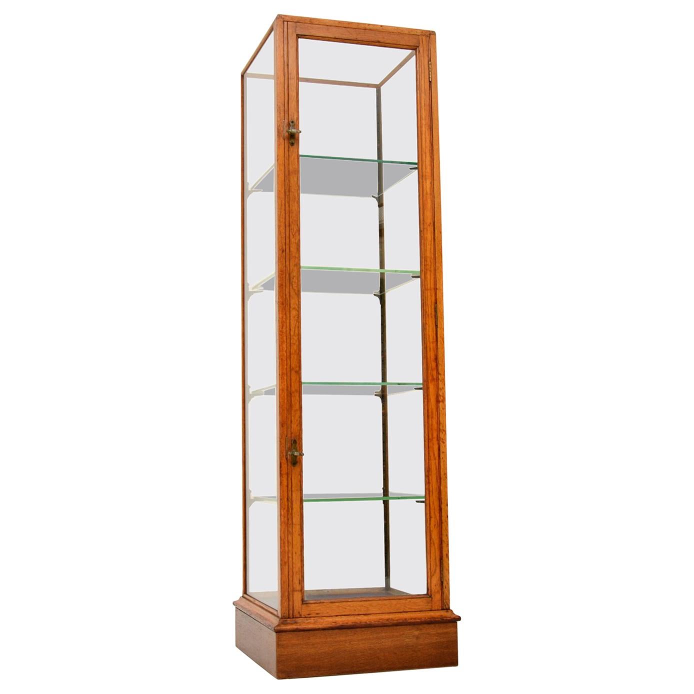 Antique Oak Display Case with One Shelf and Curved Glass Front at 1stdibs