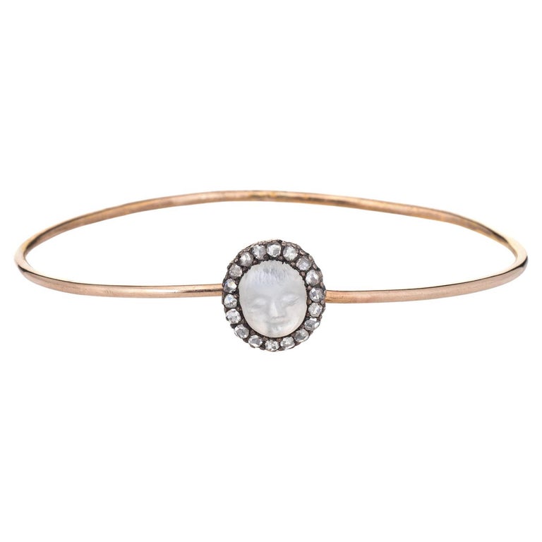 Antique Victorian Man in the Moon Moonstone Diamond Bracelet 14k Gold ...