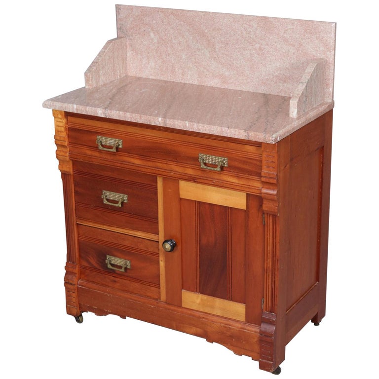 Antique Victorian Marble-Top and Two-Toned Walnut Wash Stand, circa ...