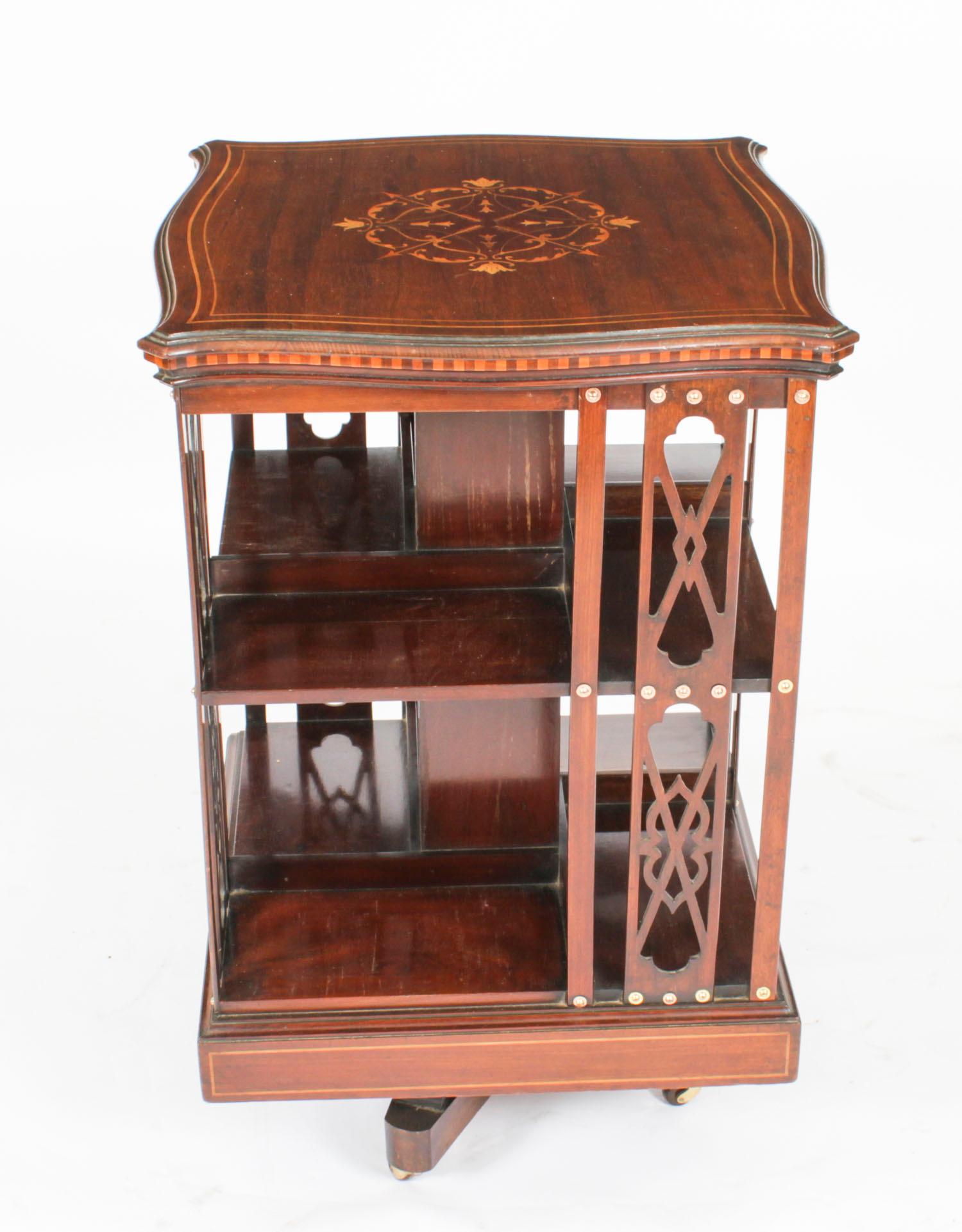 Antique Victorian Marquetry Inlaid Revolving Bookcase 19th Century at ...