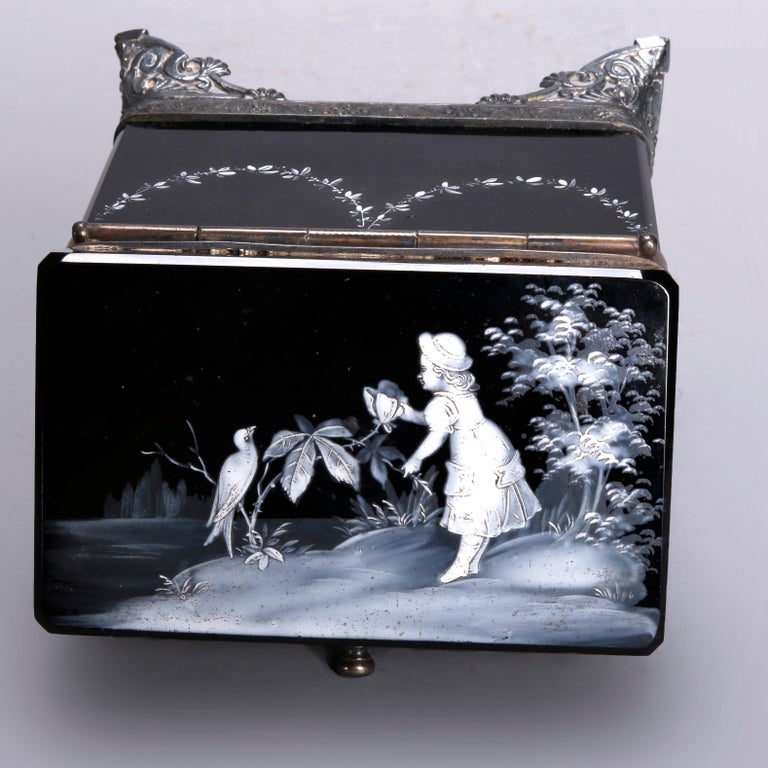 Antique Victorian Mary Gregory Black Amethyst Dresser Box, circa 1890 ...