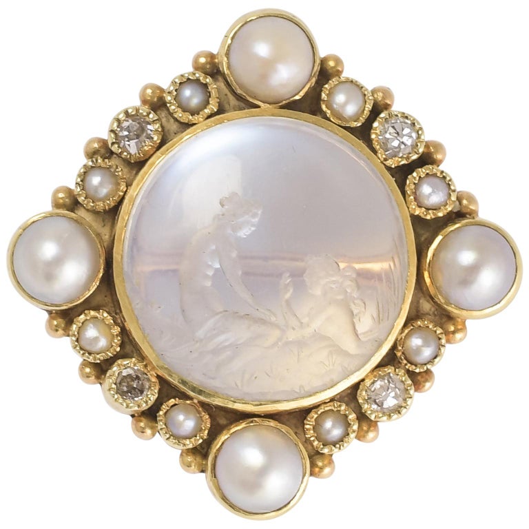 Antique Victorian Moonstone Intaglio Brooch at 1stDibs
