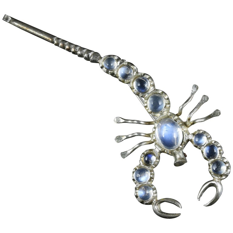 Antique Victorian Moonstone Scorpion Brooch Silver, circa 1880 at 1stDibs