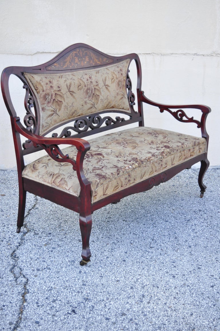 Victorian Mother of Pearl Satinwood Inlay Mahogany Parlor Set, 3-Piece ...