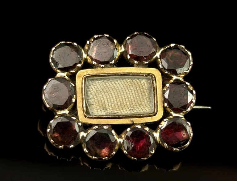 Antique Victorian Mourning Brooch, Flat Cut Garnet, 9k Gold For Sale at ...