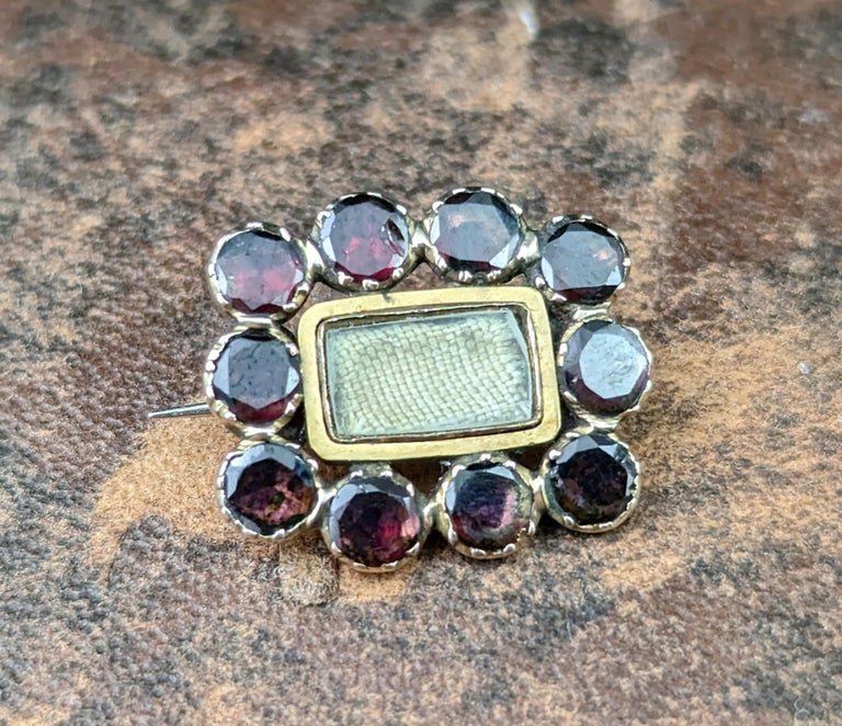 Antique Victorian Mourning Brooch, Flat Cut Garnet, 9k Gold For Sale at ...