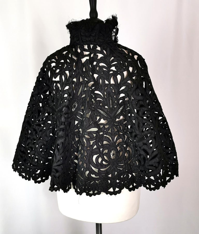 Antique Victorian mourning cape, tape lace For Sale at 1stDibs