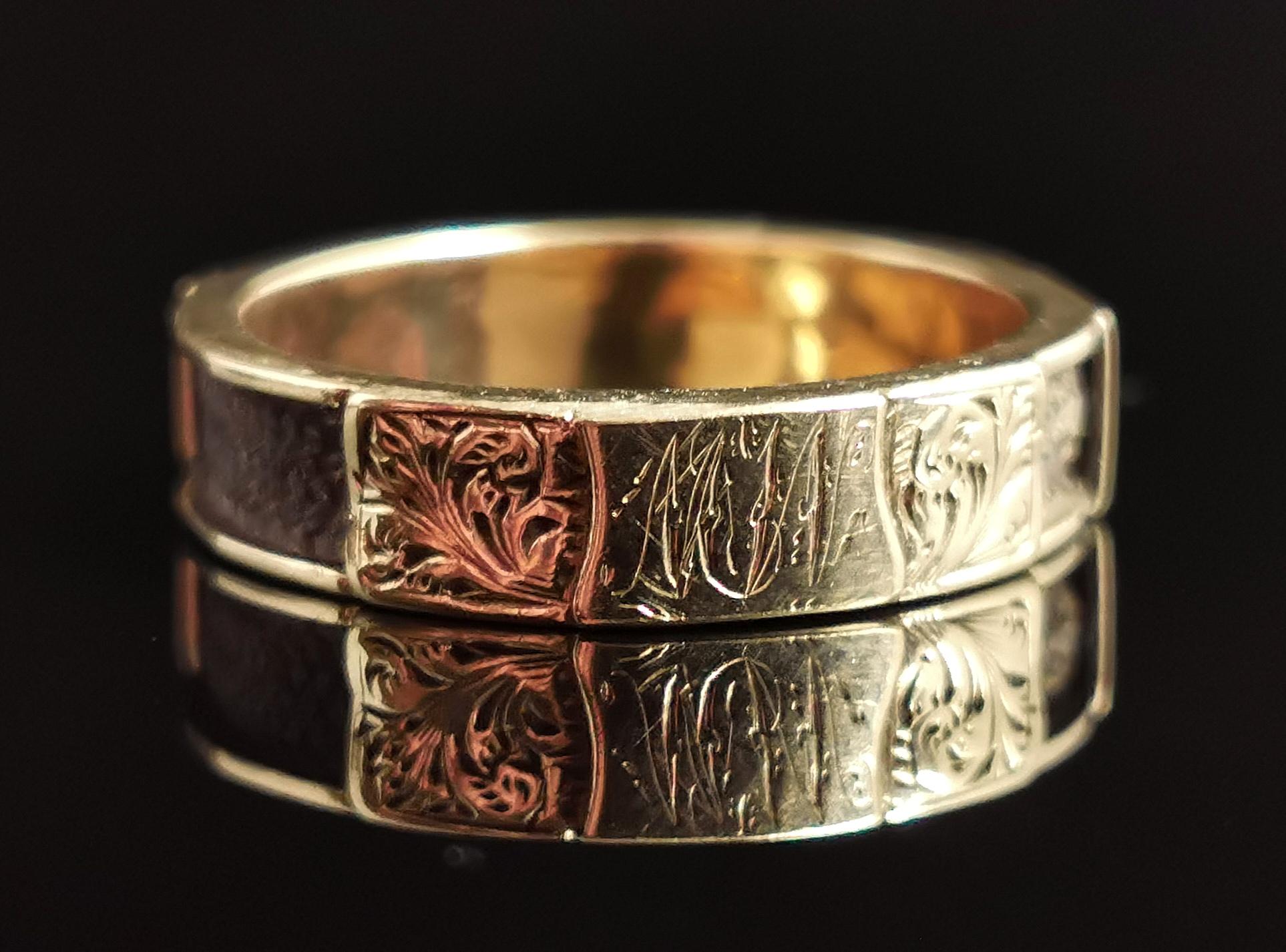Antique Victorian Mourning Ring, 15k Gold, Hairwork, MW Initials at ...