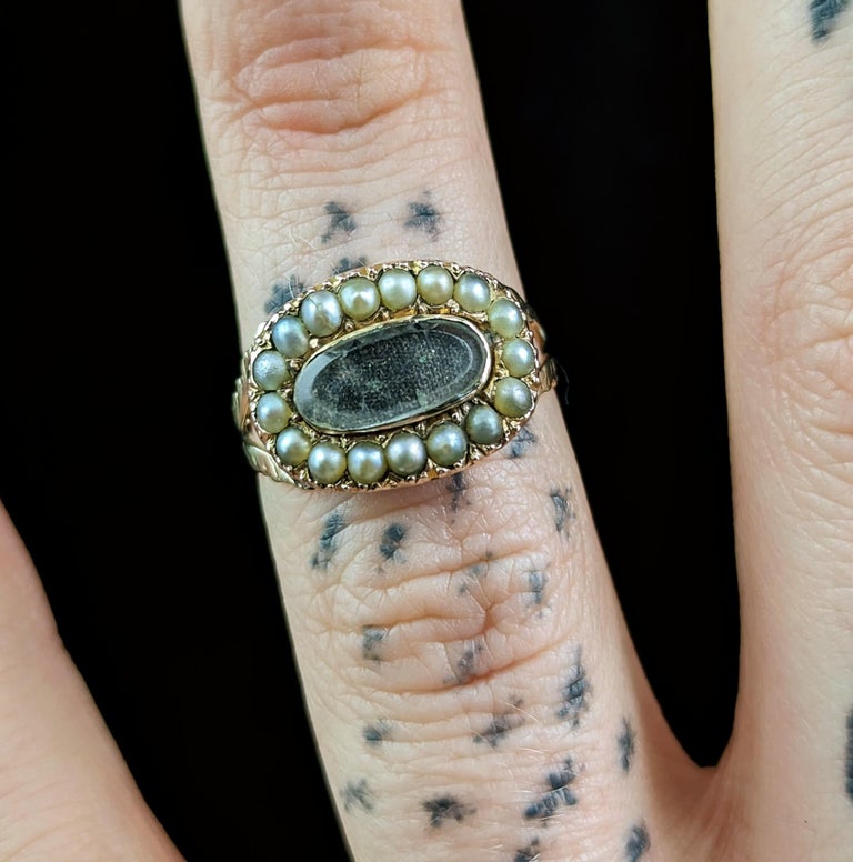 Antique Victorian Mourning Ring, 9k Gold, Split Pearl For Sale at 1stDibs
