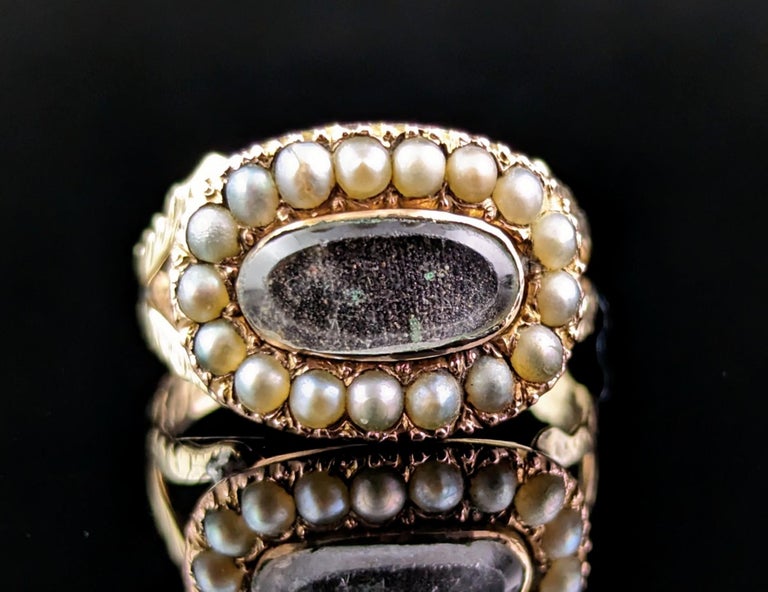 Antique Victorian Mourning Ring, 9k Gold, Split Pearl For Sale at 1stDibs