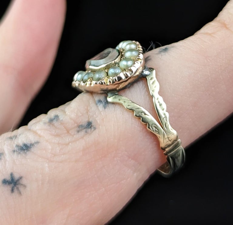 Antique Victorian Mourning Ring, 9k Gold, Split Pearl For Sale at 1stDibs