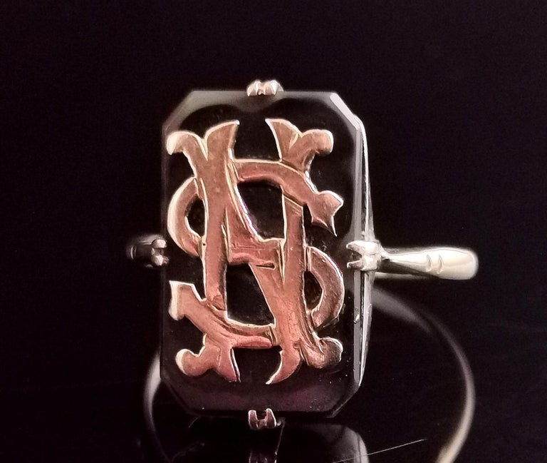 Antique Victorian Mourning Ring, Initial NS, Onyx and 9 Karat Yellow ...