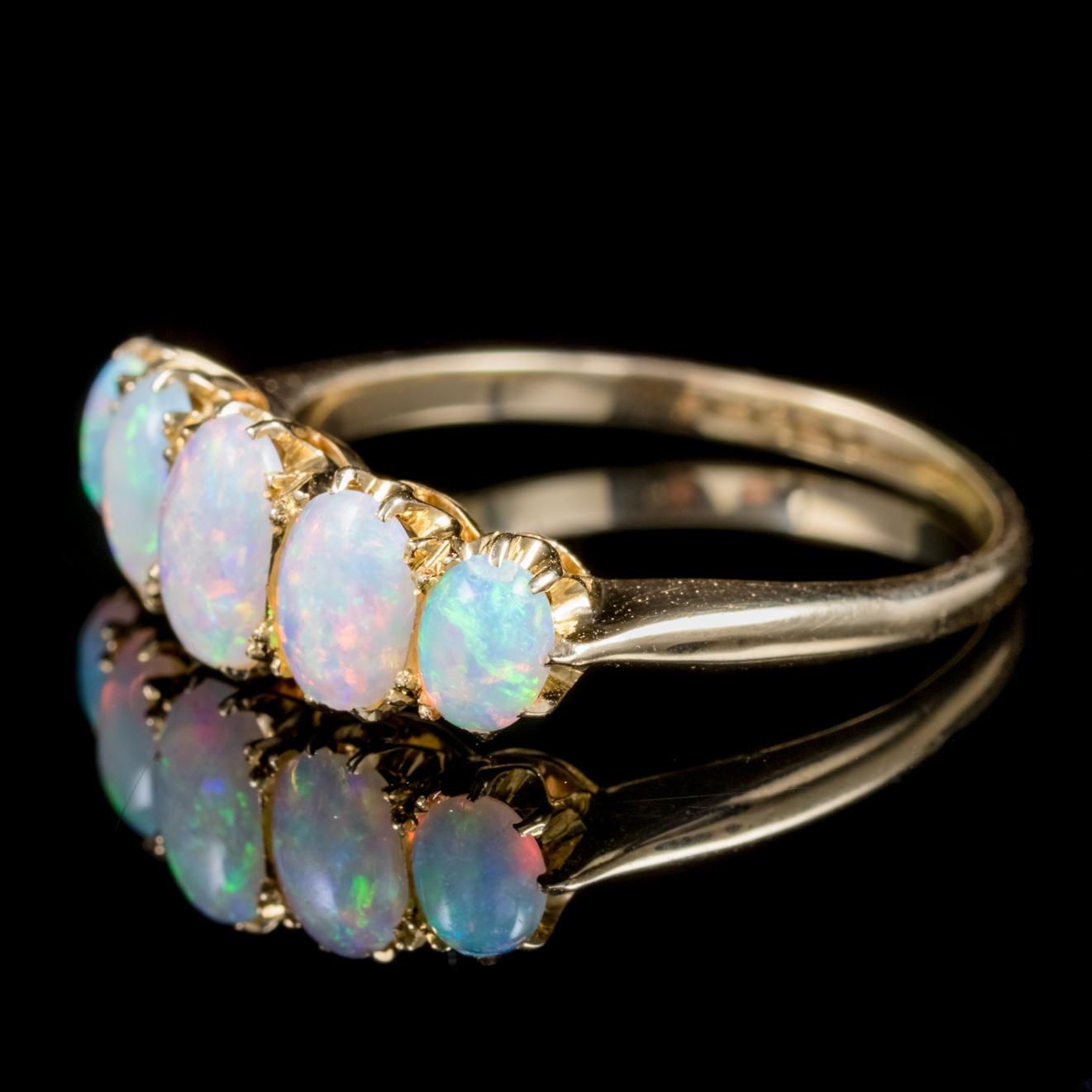Antique Victorian Natural Opal Five-Stone Ring 18 Carat Gold, circa ...