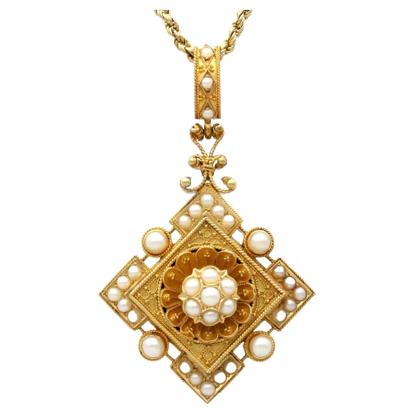 Antique Victorian Garnet Pearl Yellow Gold Lavaliere Necklace For Sale ...