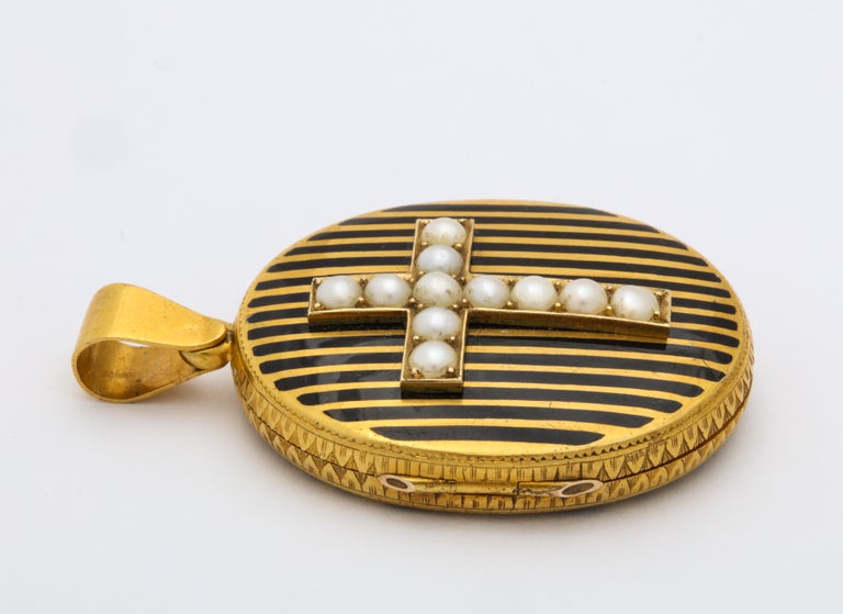 Antique Victorian Natural Pearl Cross, Enamel Locket at 1stDibs