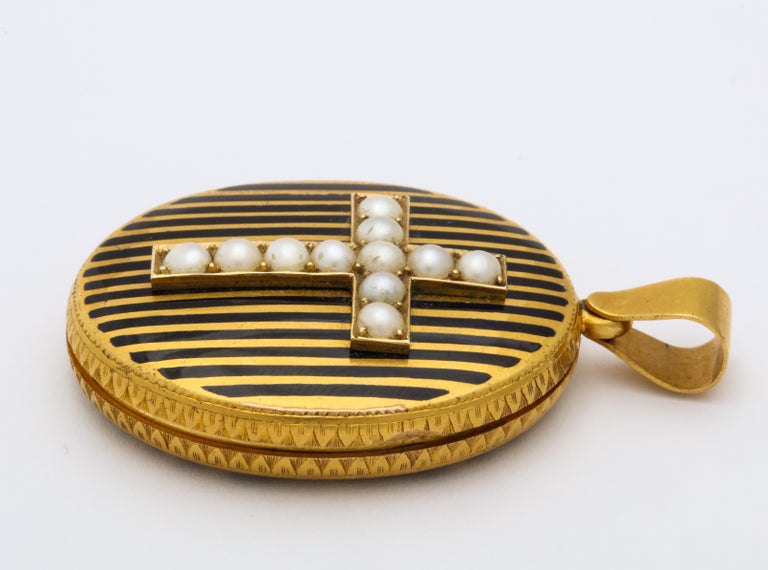 Antique Victorian Natural Pearl Cross, Enamel Locket at 1stDibs