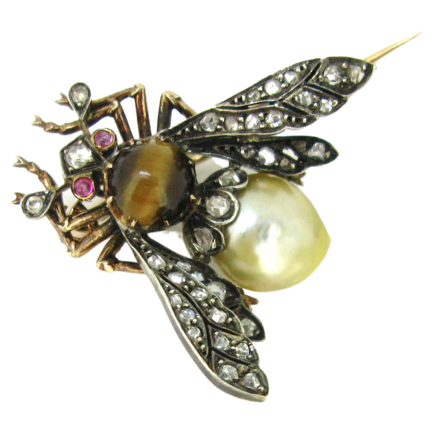 Antique Victorian Tigers Eye Brooch Silver Pearl, circa 1900 For Sale ...