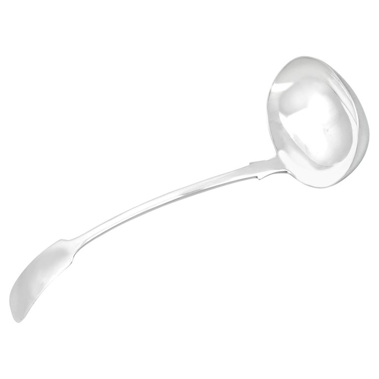 Antique Victorian Newcastle Sterling Silver Fiddle Pattern Soup Ladle ...
