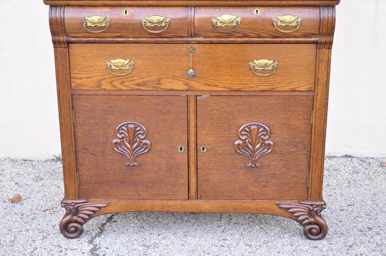 Antique Victorian Oak Wood Sideboard Buffet with Mirror Hutch ...