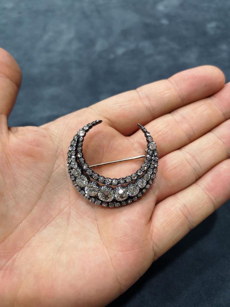 Antique Victorian Old Cut Diamond Crescent Brooch For Sale at 1stDibs ...
