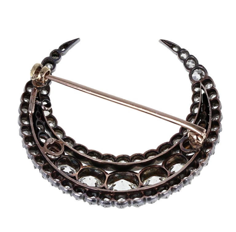 Antique Victorian Old Cut Diamond Crescent Brooch For Sale at 1stDibs ...