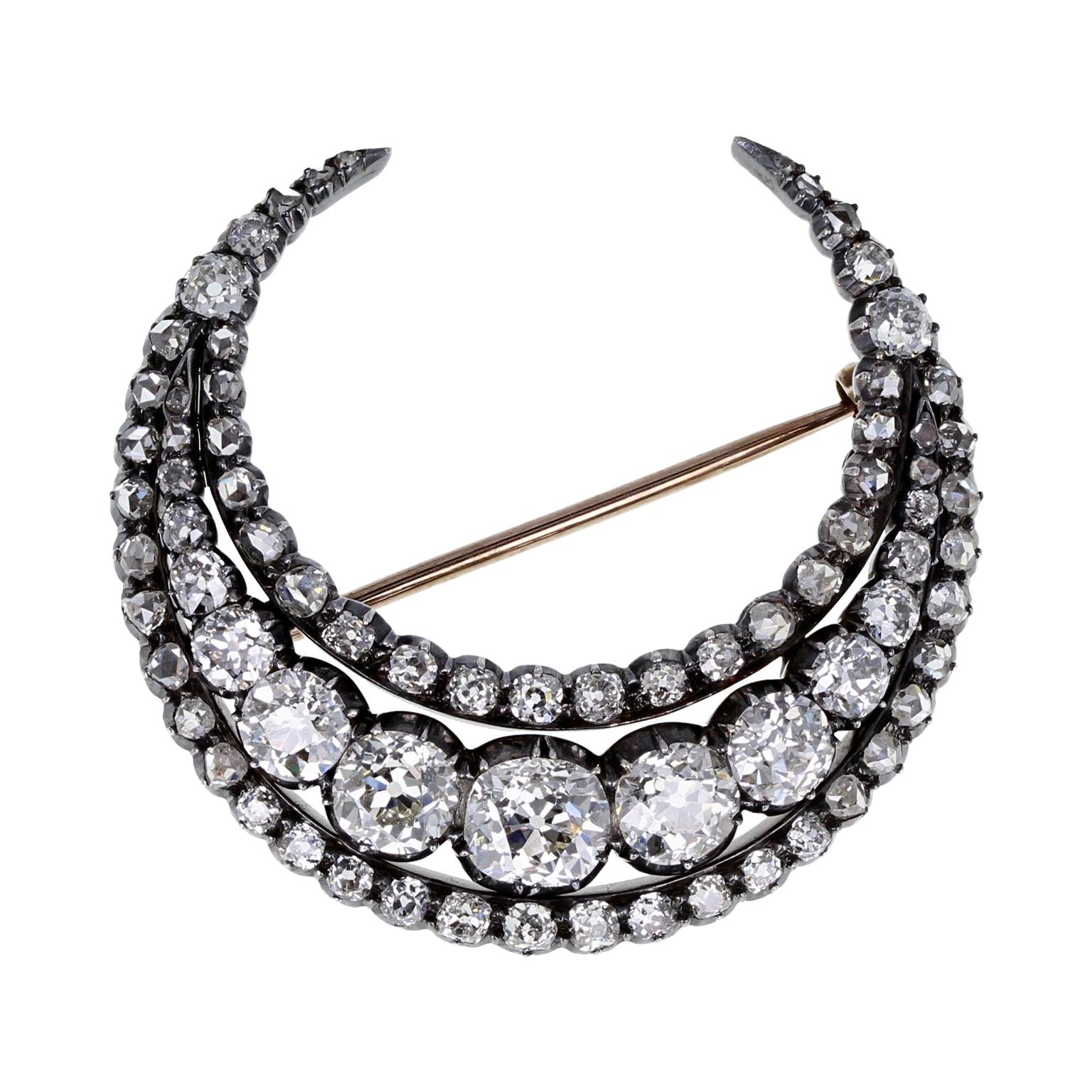 Antique Victorian Old Cut Diamond Crescent Brooch For Sale at 1stDibs ...