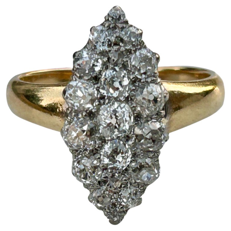 Victorian Old Mine Cut Diamond 1.5 Carat Navette Ring 18k and 22k ring ...