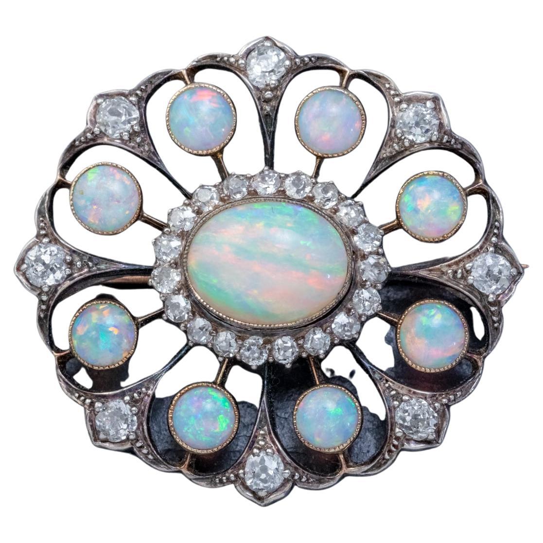 Antique Victorian Opal Diamond Brooch Natural 5.1ct Opals, Circa 1900 ...