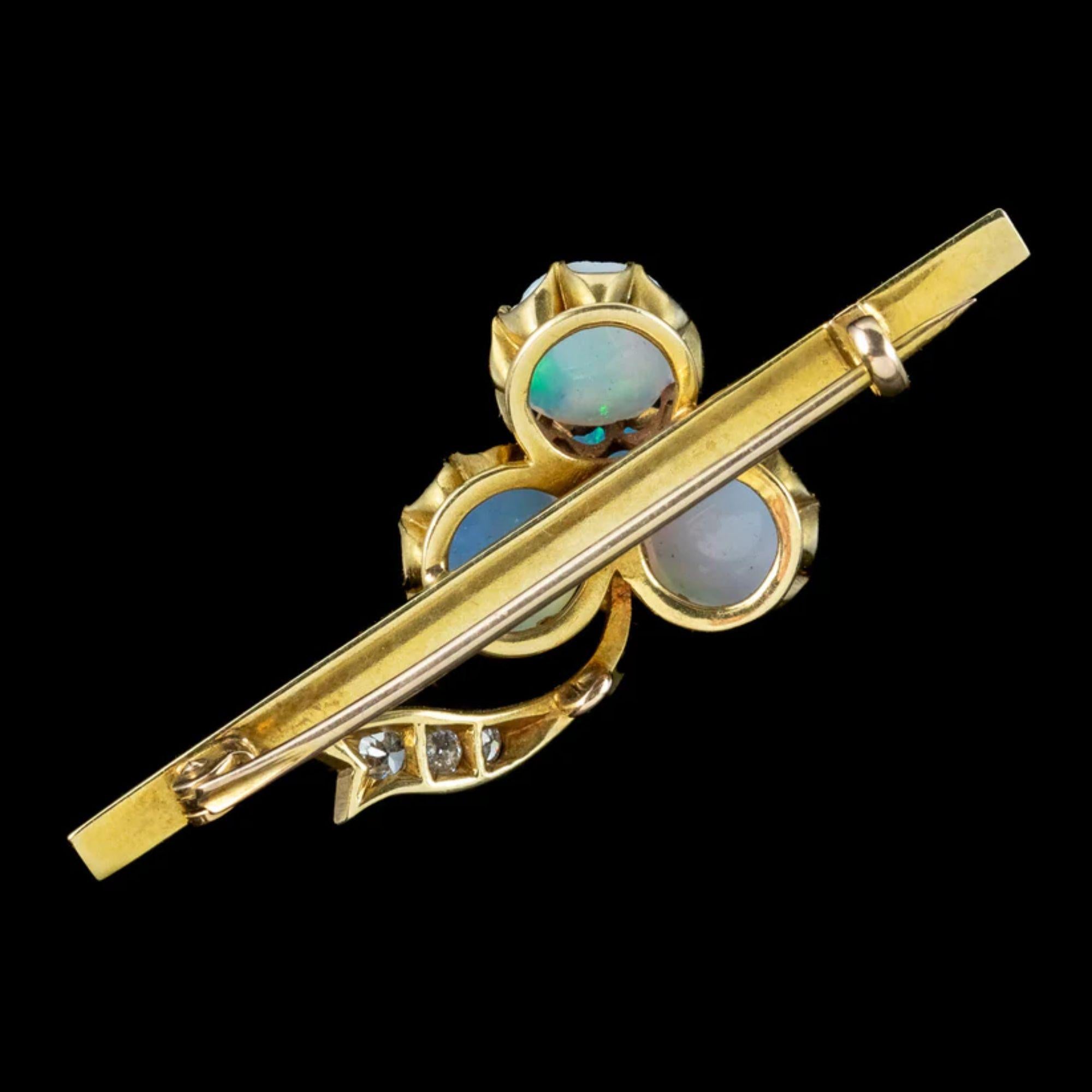 Antique Victorian Opal Diamond Shamrock Bar Brooch in 18 Carat Gold ...
