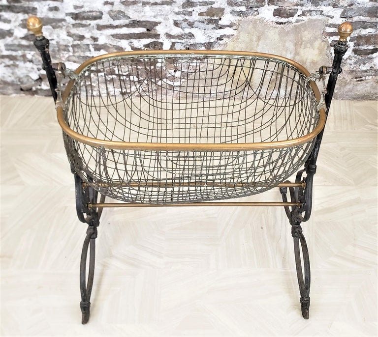 Antique Victorian Ornate Cast Iron and Brass Swinging Baby Cradle or ...